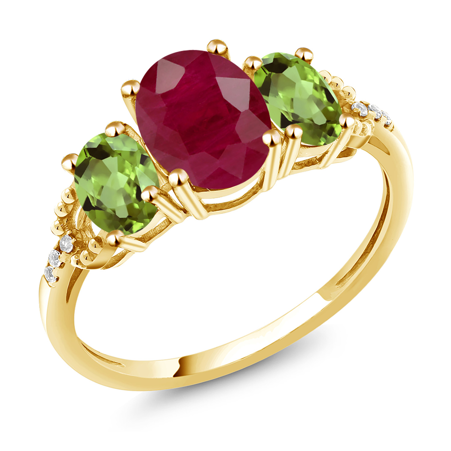 Gem Stone King 2.64 Ct Oval Red Ruby Green Peridot 10K Yellow Gold Ring ...