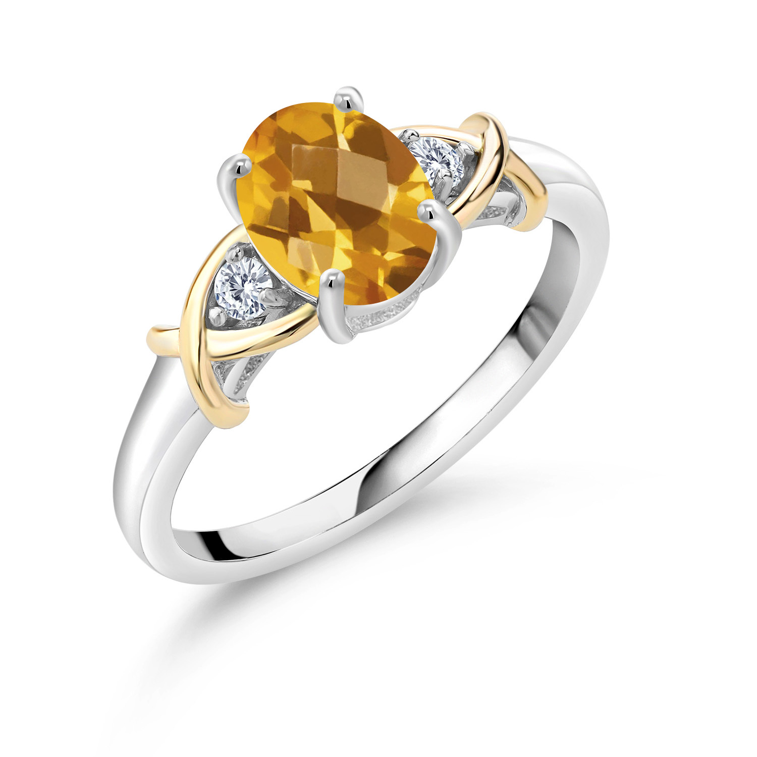 Gem Stone King 2 Tone 10K Yellow Gold and 925 Sterling Silver Oval ...