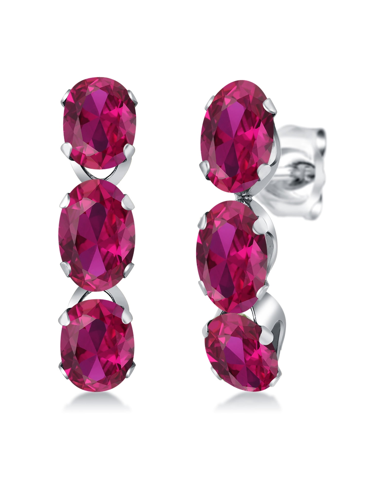 Gem Stone King 925 Sterling Silver Red Created Ruby 3 Stone Dangle ...