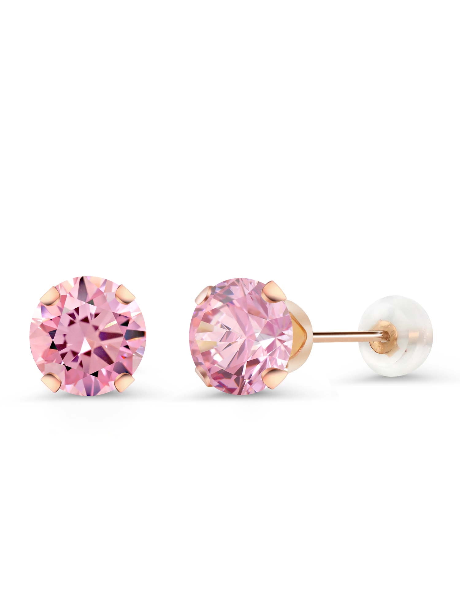 Gem Stone King 3.00 Ct Round 6mm Pink Zirconia 10K Rose Gold Stud ...