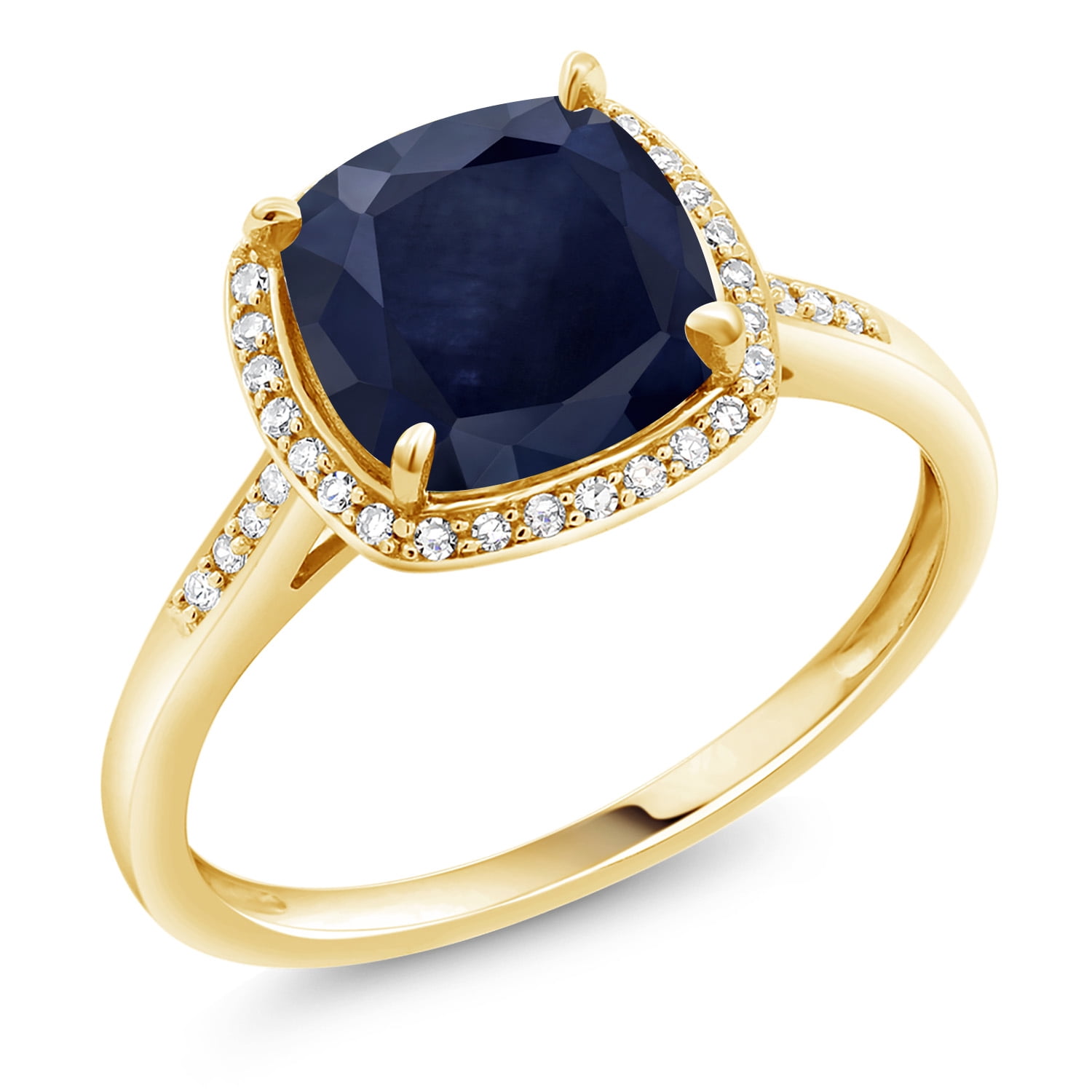 Gem Stone King 3.07 Ct Cushion Blue Sapphire White Diamond 10K Yellow ...