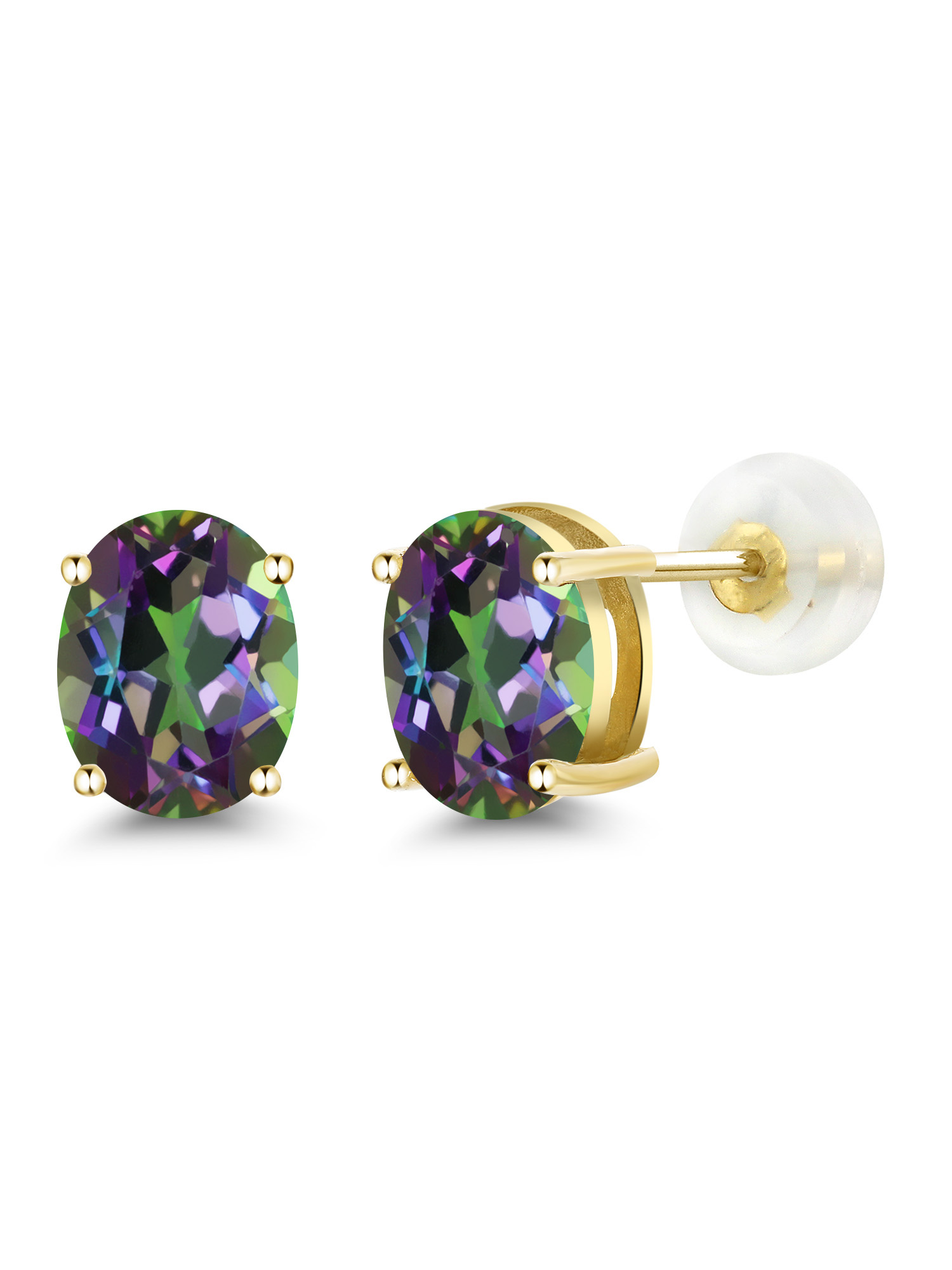 Gem Stone King 3.15 Ct Oval 8x6mm Green Mystic Topaz in 14K Yellow Gold ...