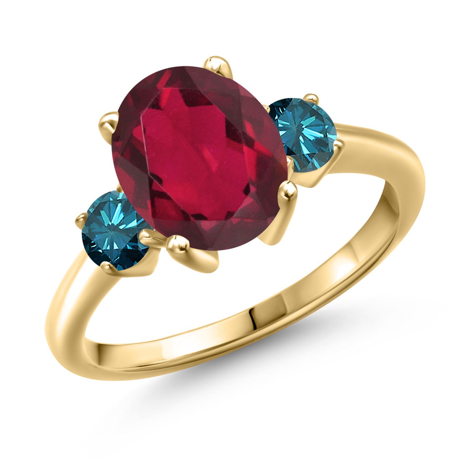 Gem Stone King 3.24 Ct Oval Red Mystic Quartz Blue Diamond 18K Yellow ...