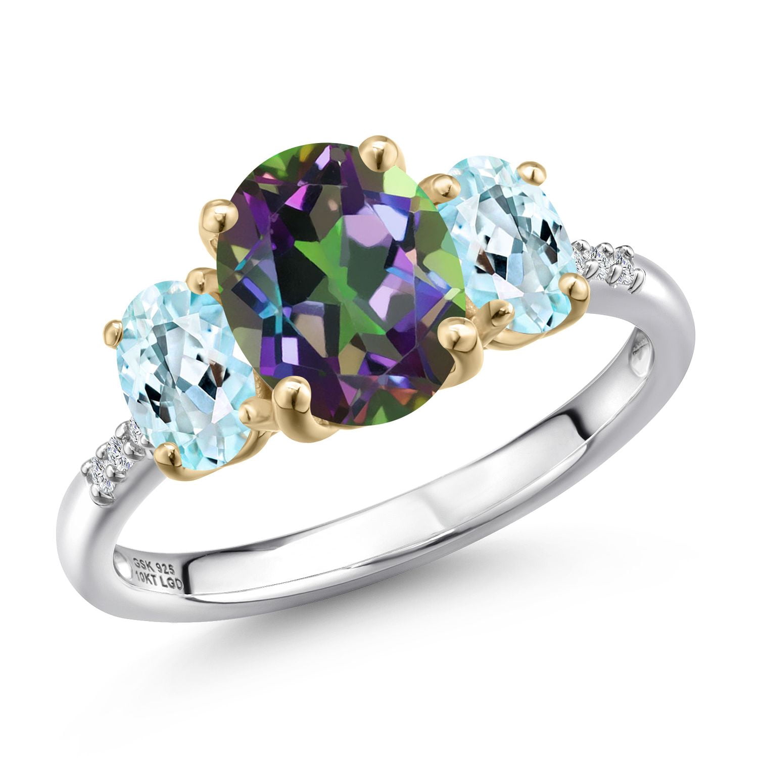 Gem Stone King 925 Silver and 10K Yellow Gold Green Mystic Topaz and ...