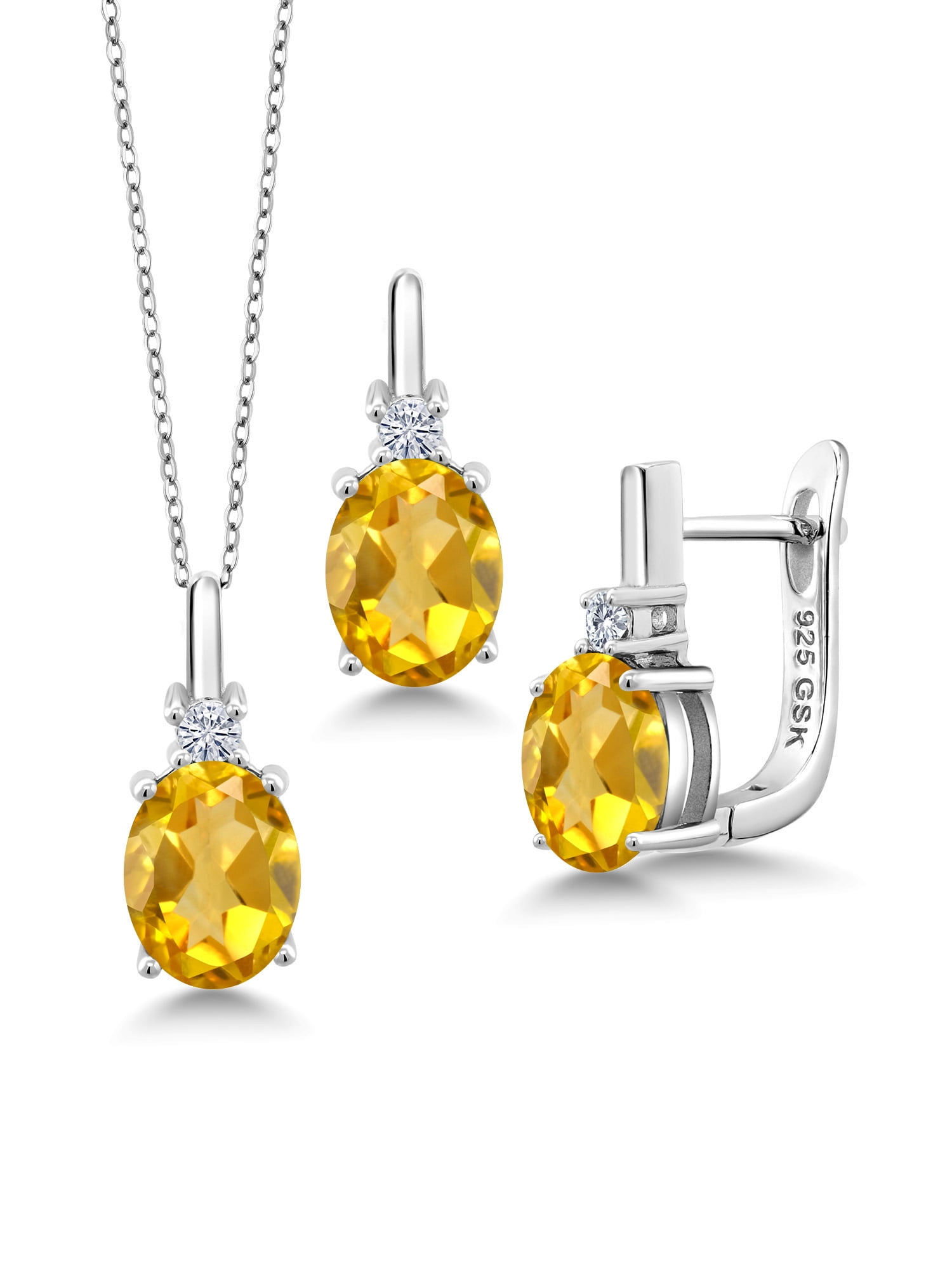 Gem Stone King 925 Sterling Silver Oval Yellow Citrine Pendant and ...