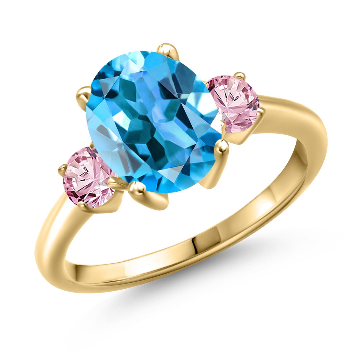 Gem Stone King 3.70 Ct Swiss Blue Topaz Pink Lab Grown Diamond 18K ...