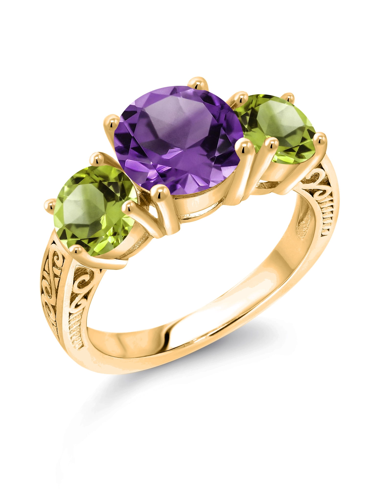Gem Stone King 3.70 Cttw Round Purple Amethyst and Green Peridot 18K ...