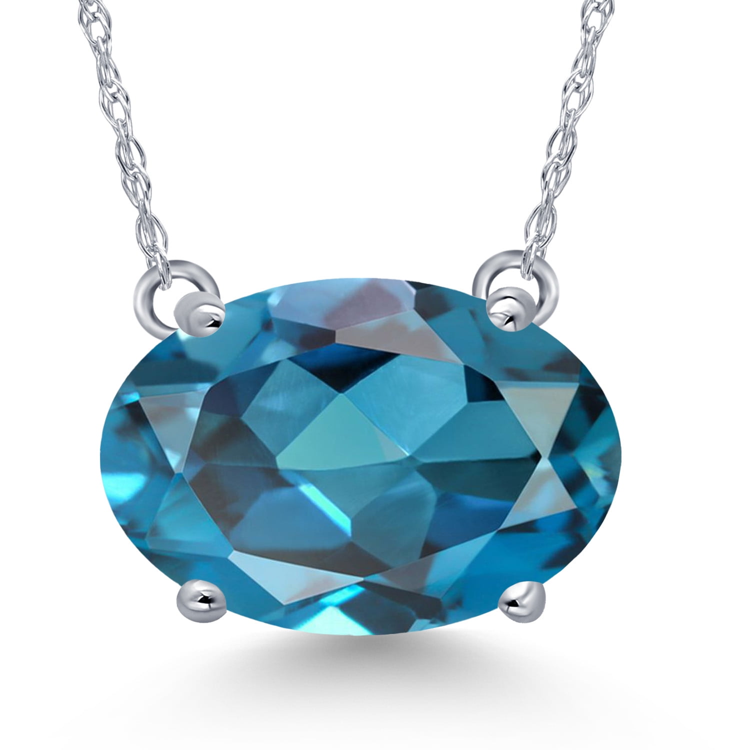 Gem Stone King 4.20 Ct Oval London Blue Topaz 14K White Gold Pendant ...