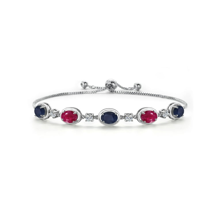 Gem Stone King 925 Sterling Silver Blue Sapphire and Red Ruby Bracelet for Women 5.00 Cttw Gemstone September Birthstone Oval 7x5mm Fully