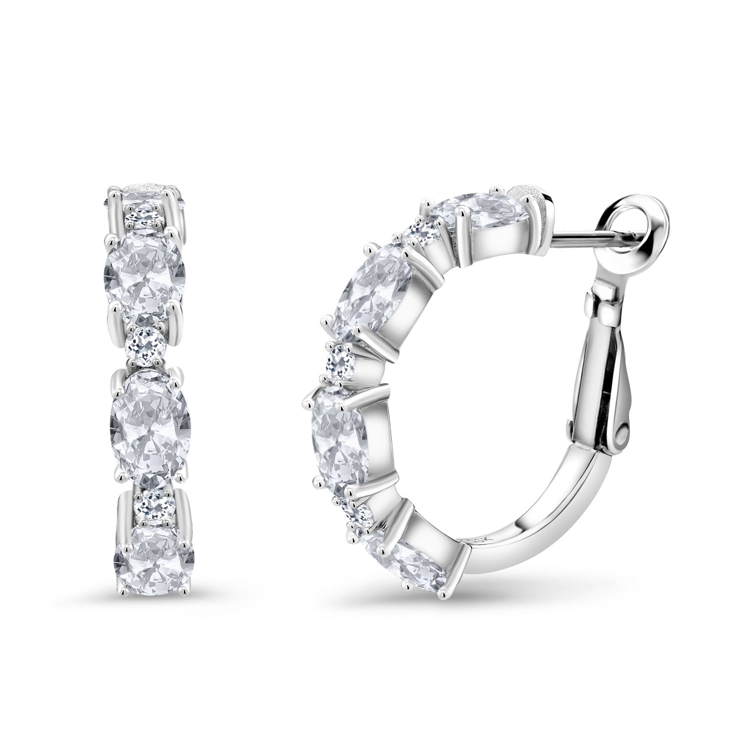 Gem Stone King 5.04 Ct Oval White Topaz 925 Sterling Silver Hoop ...