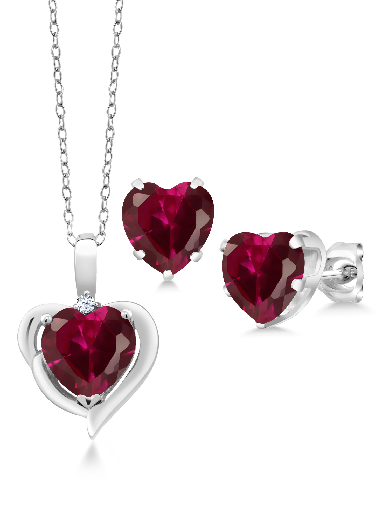 Gem Stone King 5.12Ct Heart Created Ruby White Created Sapphire 925 ...