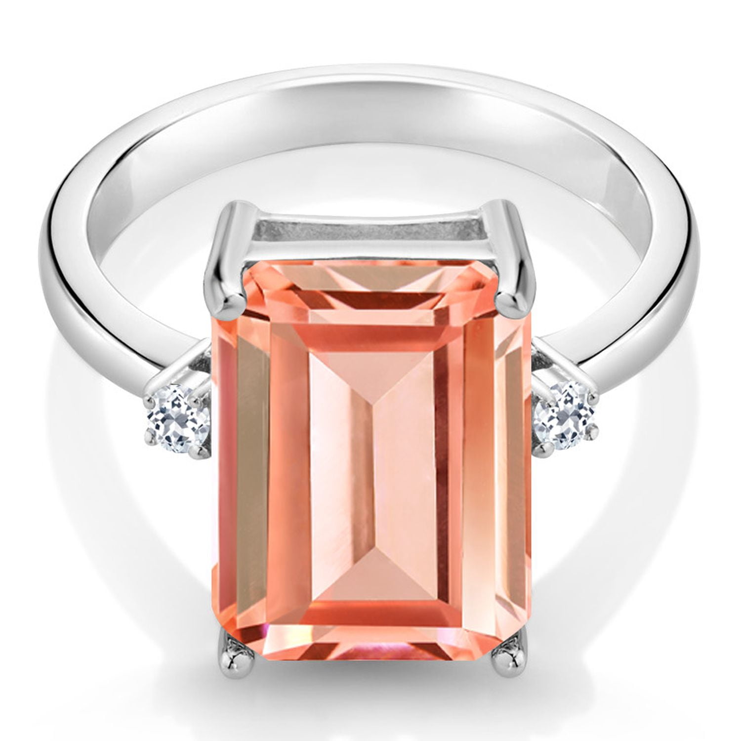 Gem Stone King 6.38 Cttw Peach Nano Morganite and White Topaz Ring for ...