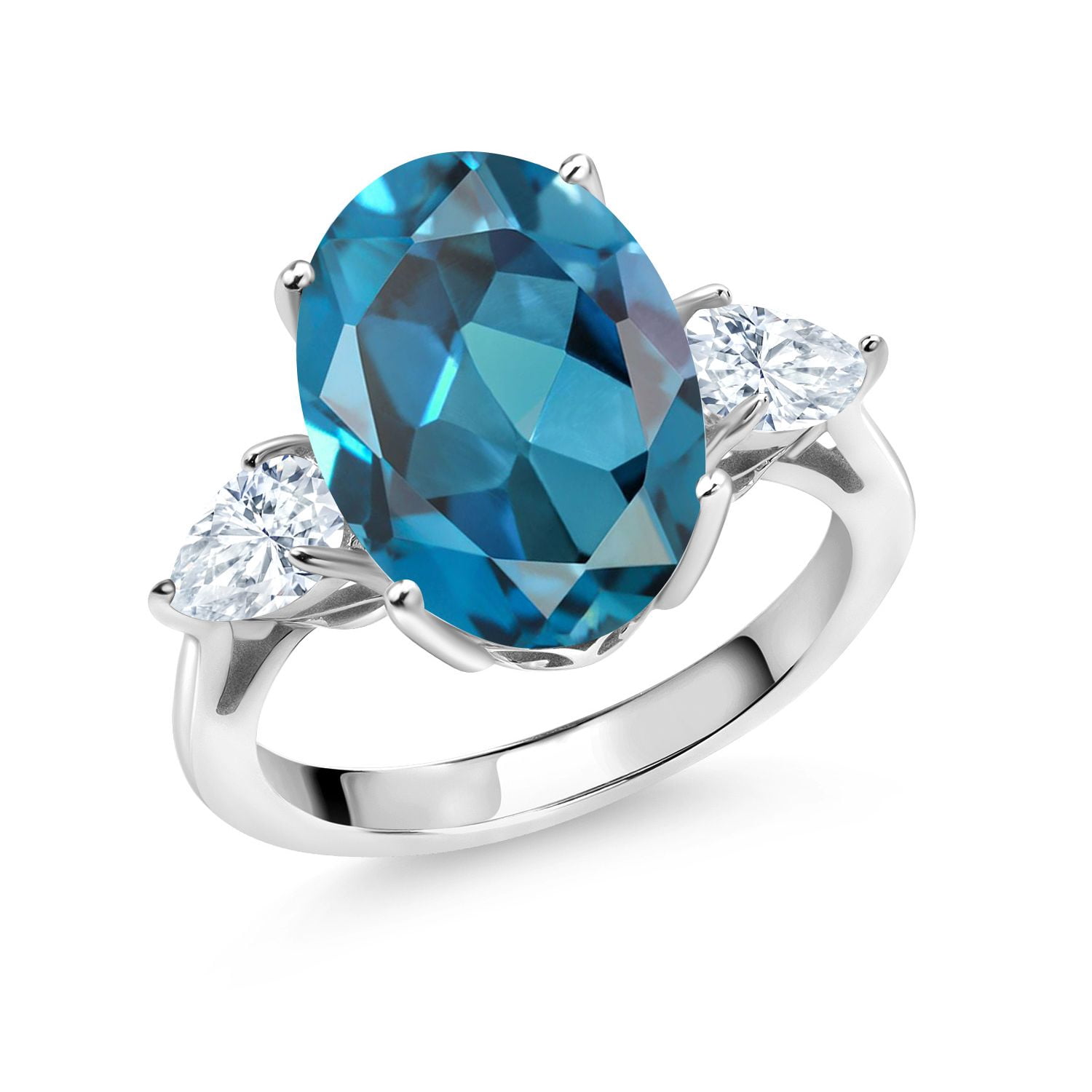 Gem Stone King 7.30 Cttw Oval London Blue Topaz and White Moissanite 3 ...