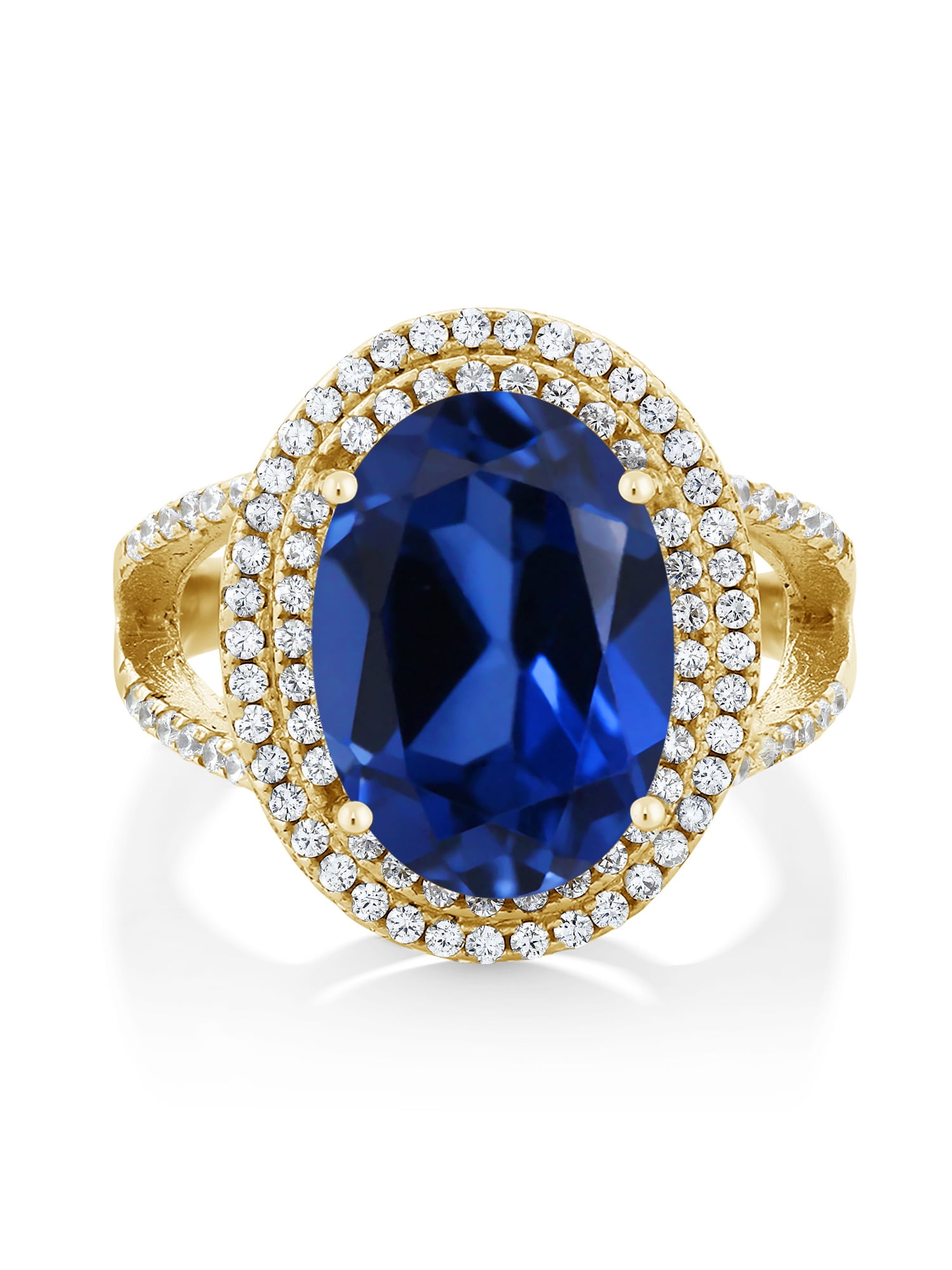 Gem Stone King 7.44 Ct Oval Blue Simulated Sapphire 18K Yellow Gold ...