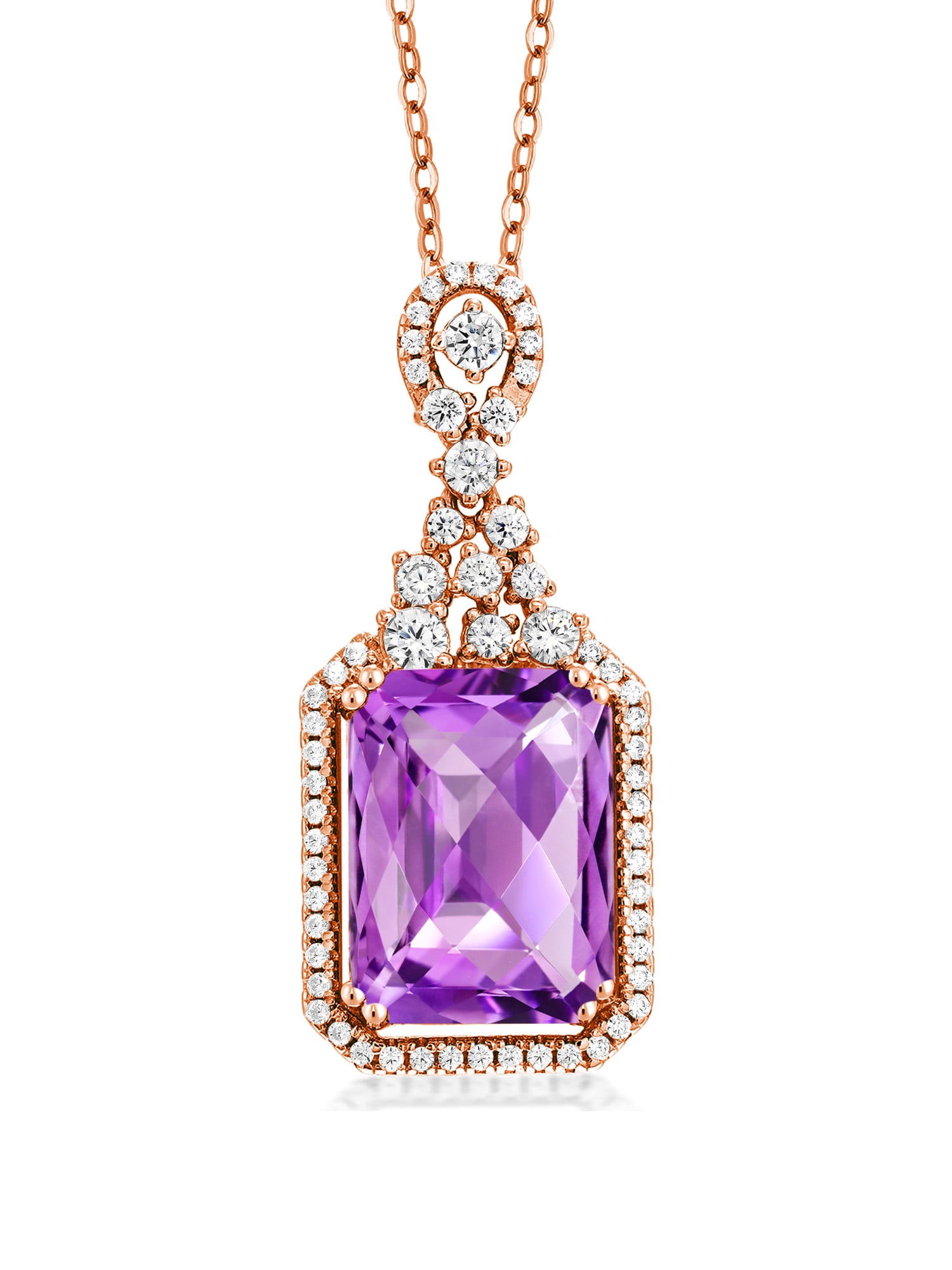 Gem Stone King 7.80 Ct Octagon Checkerboard Purple Amethyst 18K Rose ...