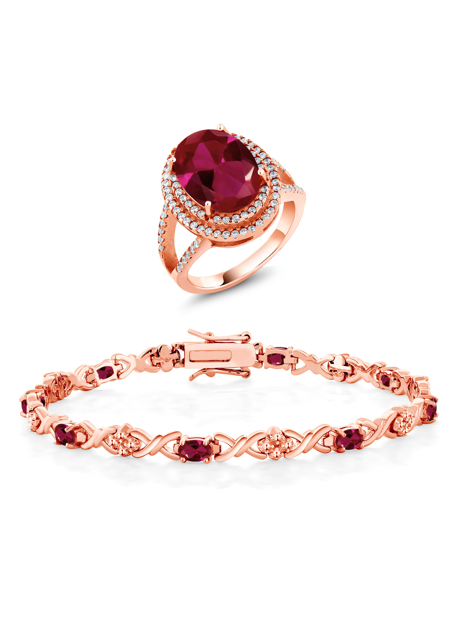 Gem Stone King 7.94 Ct Oval Red Created Ruby 18K Rose Gold Plated ...