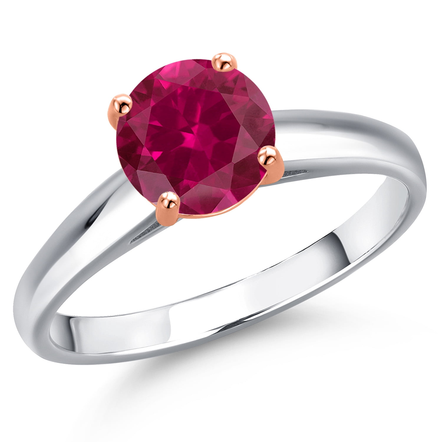 Gem Stone King 925 Silver and 10K Rose Gold Red Created Ruby Solitaire ...