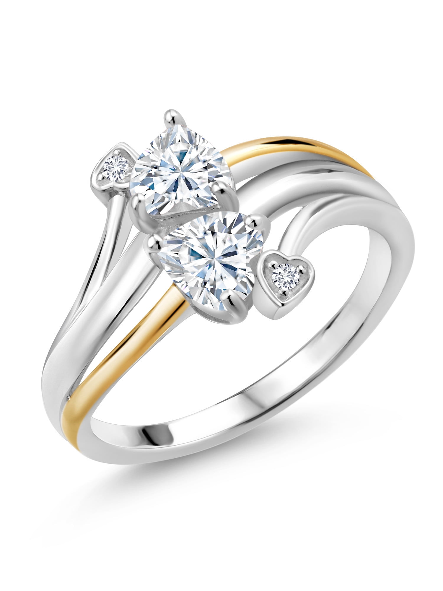 Gem Stone King 925 Silver and 10K Yellow Gold 2 Heart Promise Couple ...