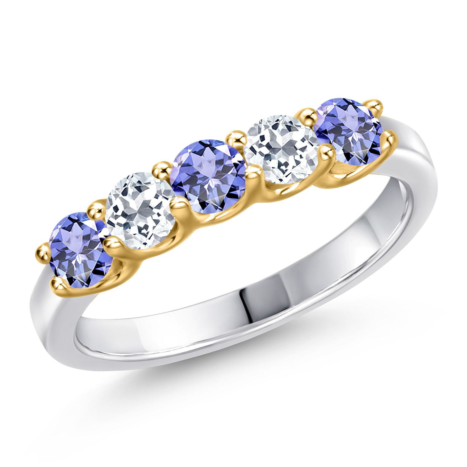 Gem Stone King 925 Silver and 10K Yellow Gold Blue Tanzanite and White ...