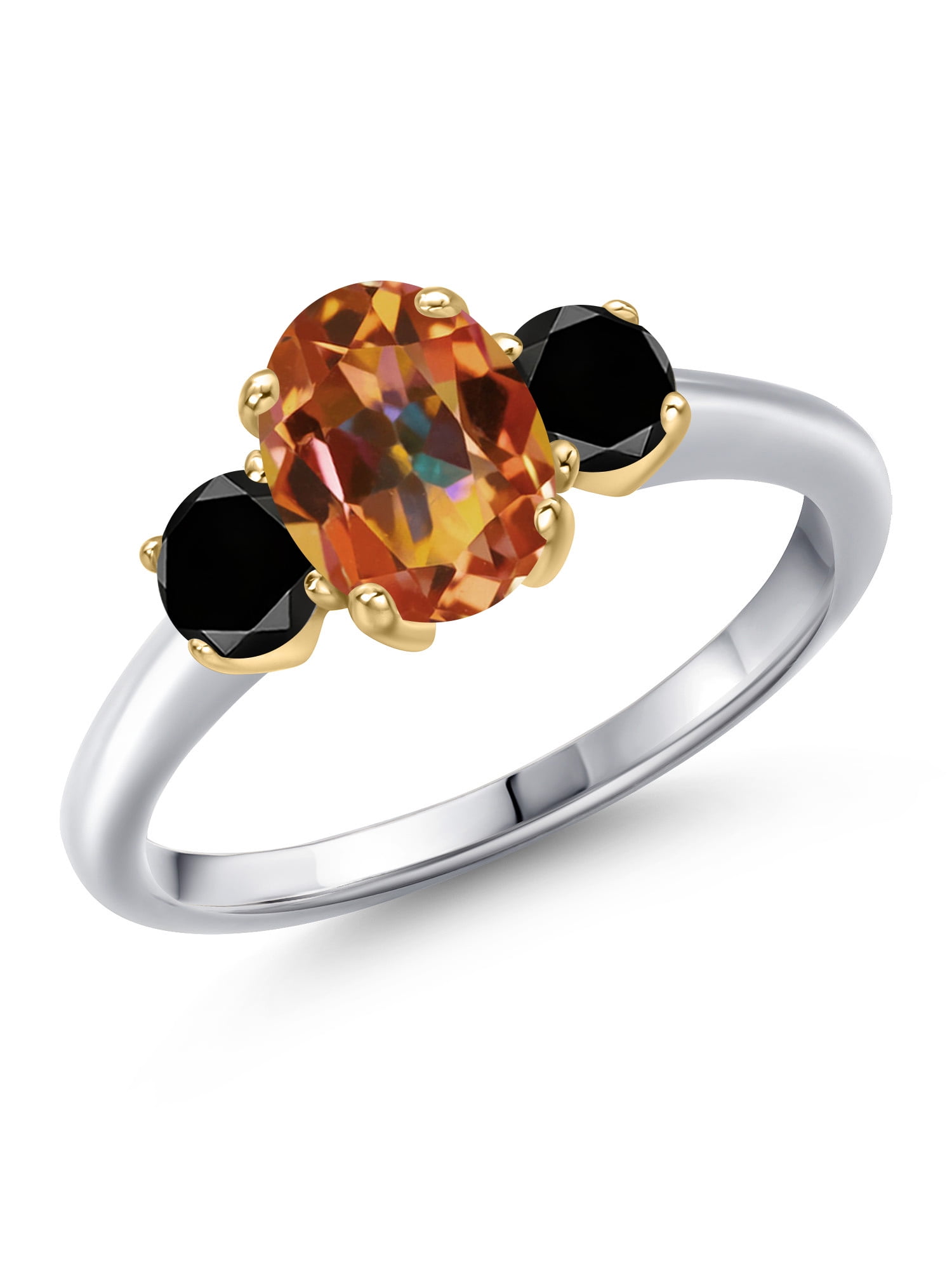 Gem Stone King 925 Silver and 10K Yellow Gold Ecstasy Mystic Topaz and ...