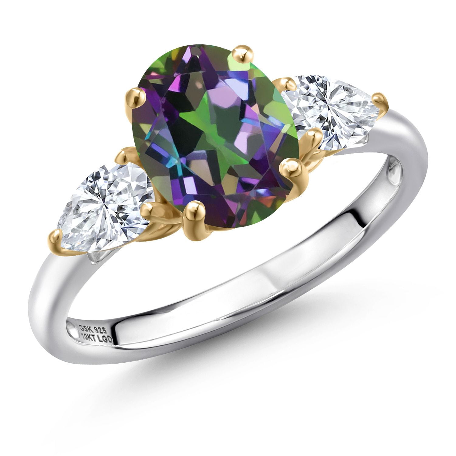 Gem Stone King 925 Silver and 10K Yellow Gold Green Mystic Topaz and ...