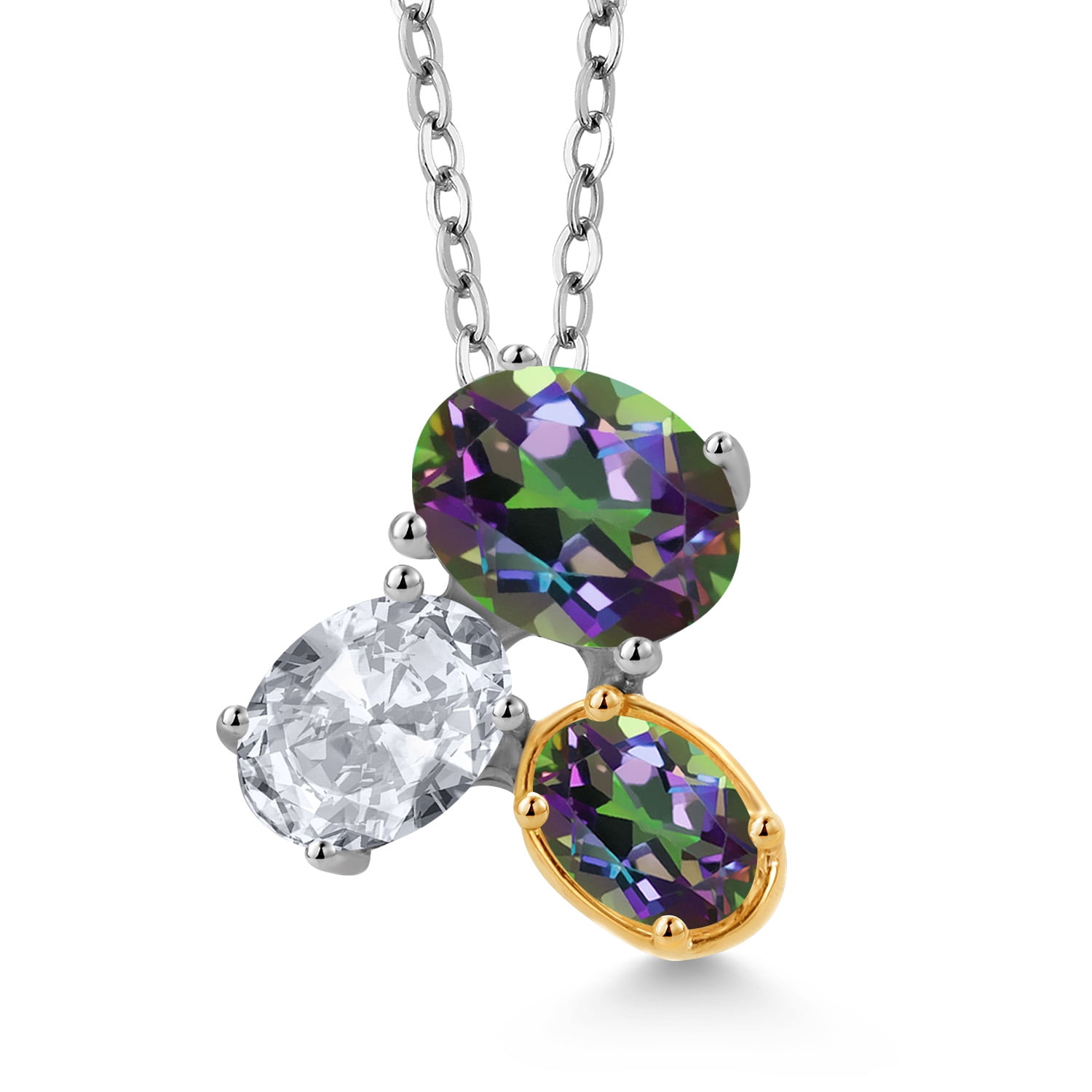 Gem Stone King 925 Silver and 10K Yellow Gold Green Mystic Topaz and ...