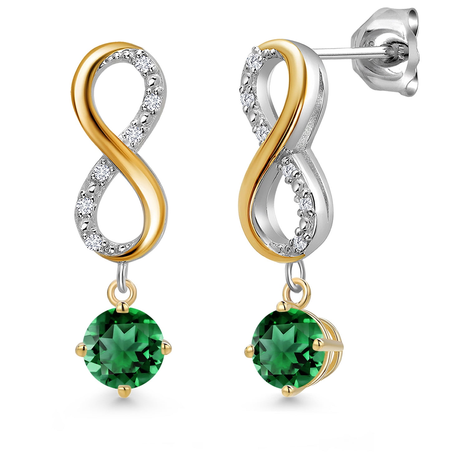Gem Stone King 925 Silver and 10K Yellow Gold Green Nano Emerald and ...