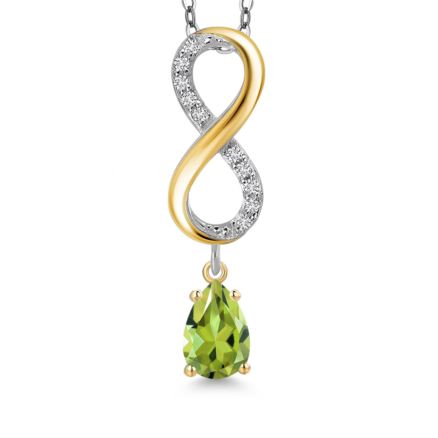 Gem Stone King 925 Silver and 10K Yellow Gold Green Peridot and Lab ...