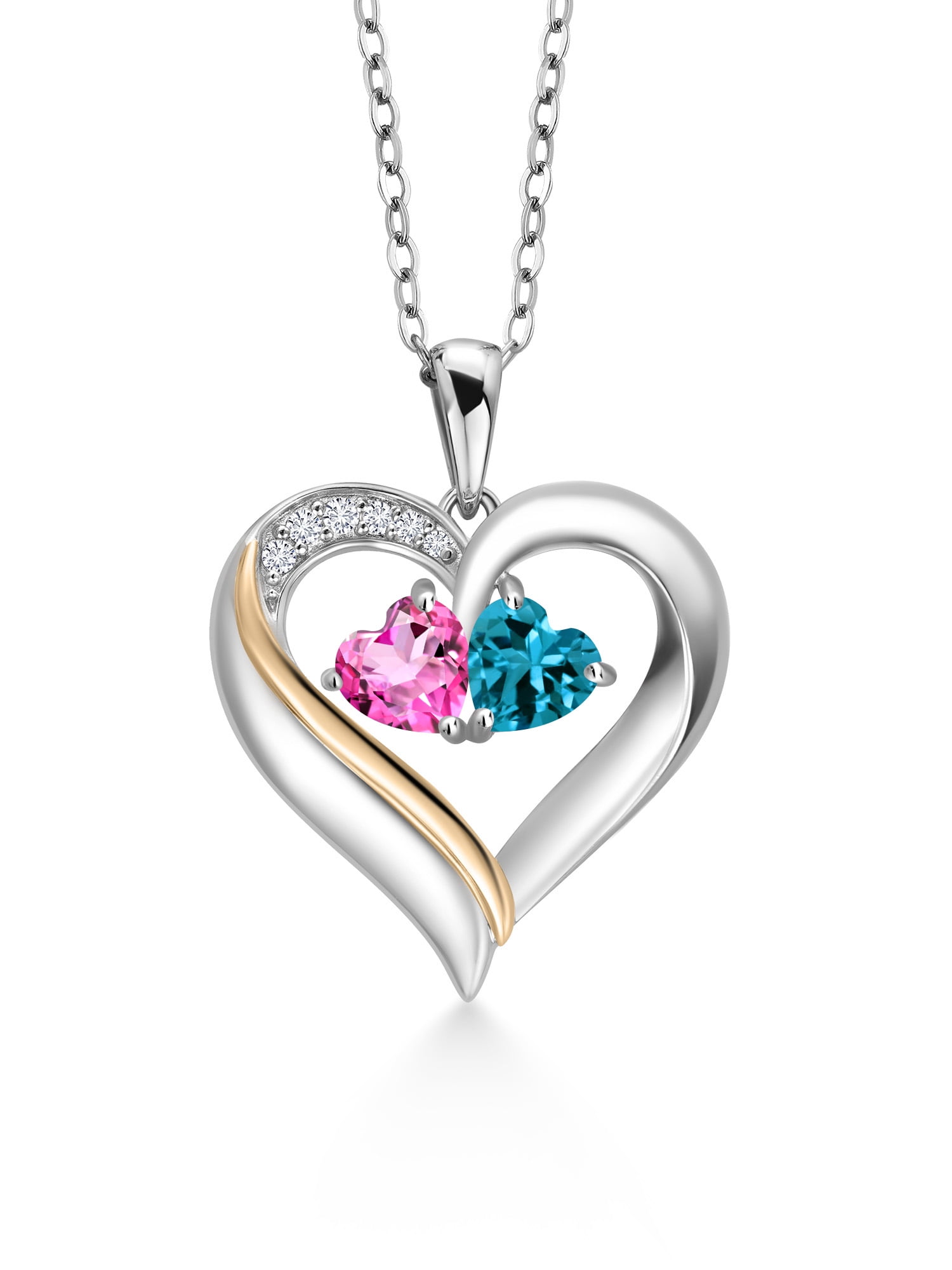 Gem Stone King 925 Silver and 10K Yellow Gold Heart Shape Lab Grown ...