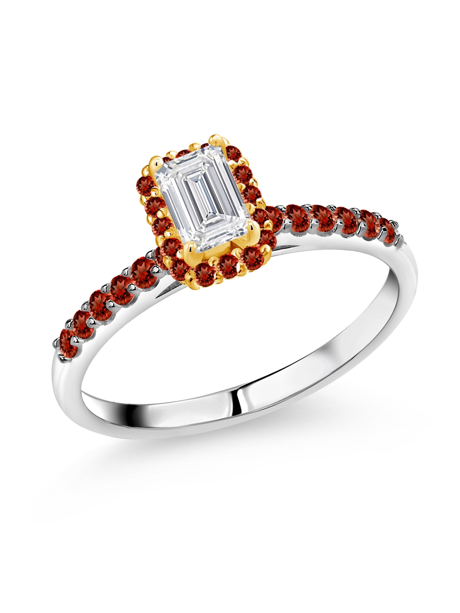 Gem Stone King 925 Silver and 10K Yellow Gold Lab Grown Diamond and Red ...