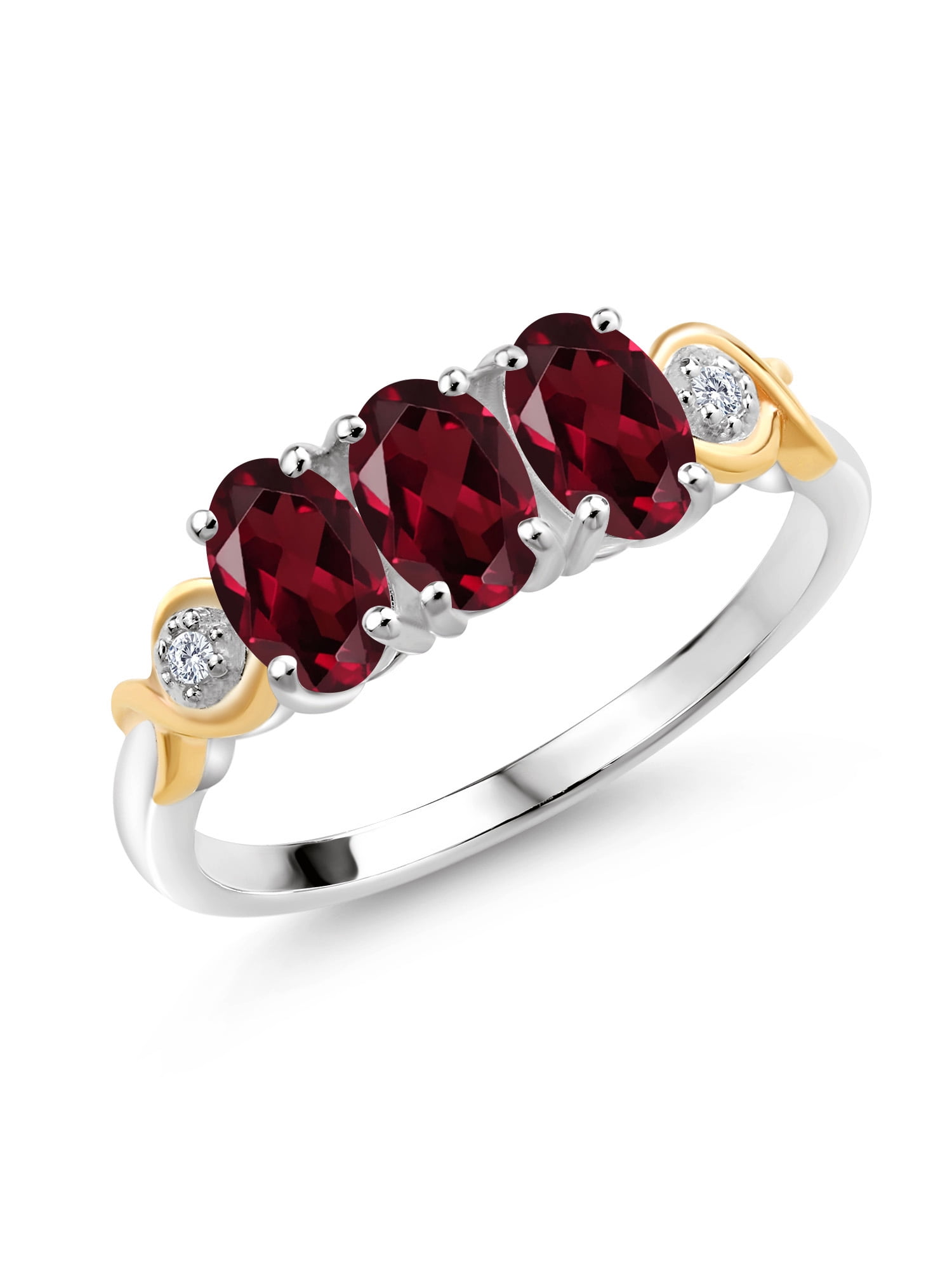 Gem Stone King 925 Silver and 10K Yellow Gold Oval Red Rhodolite Garnet ...