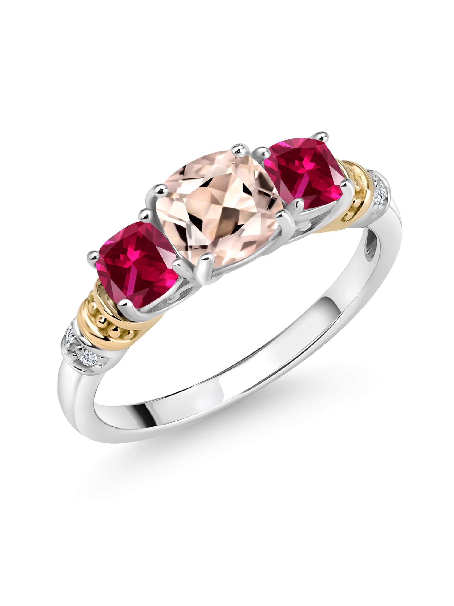Gem Stone King 925 Silver and 10K Yellow Gold Peach Morganite and Red ...