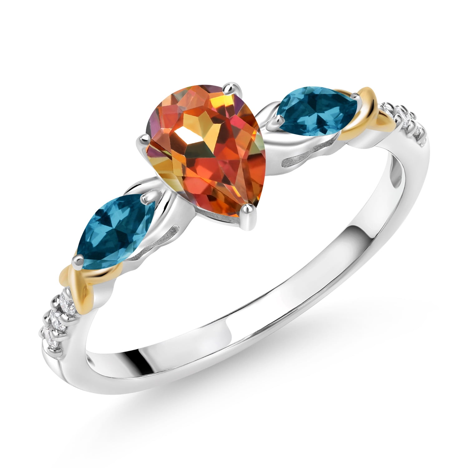 Gem Stone King 925 Silver 10K Yellow Gold Pear Shape Ecstasy Mystic ...