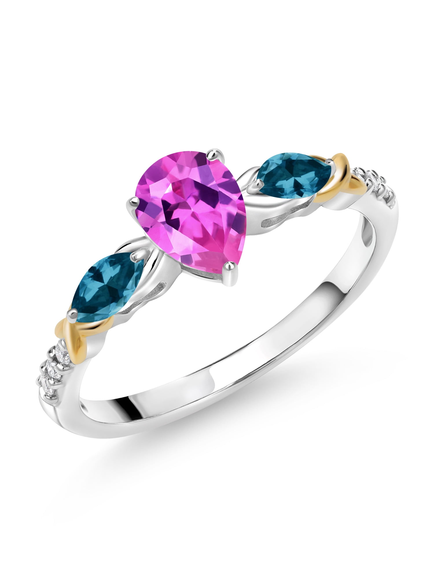 Gem Stone King 925 Silver 10K Yellow Gold Pear Shape Pink Created ...