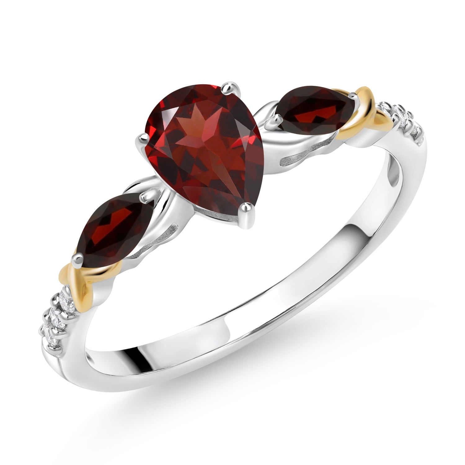 Gem Stone King 925 Silver 10K Yellow Gold Pear Shape Red Garnet and ...
