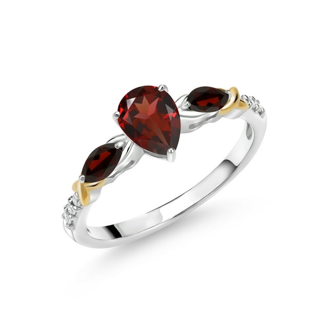 Gem Stone King 925 Silver 10K Yellow Gold Pear Shape Red Garnet and ...