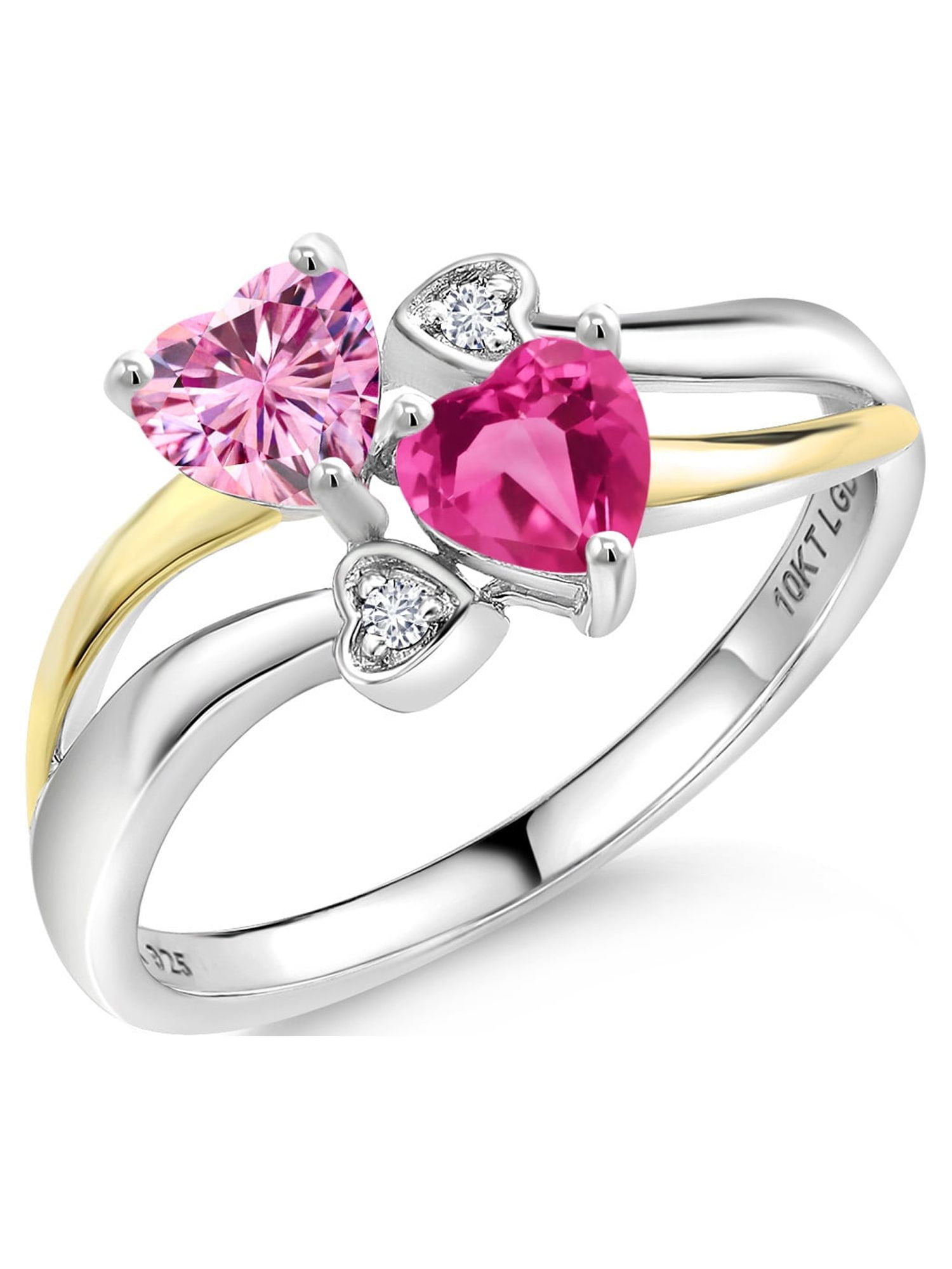 Gem Stone King 925 Silver and 10K Yellow Gold Pink Moissanite and Pink ...