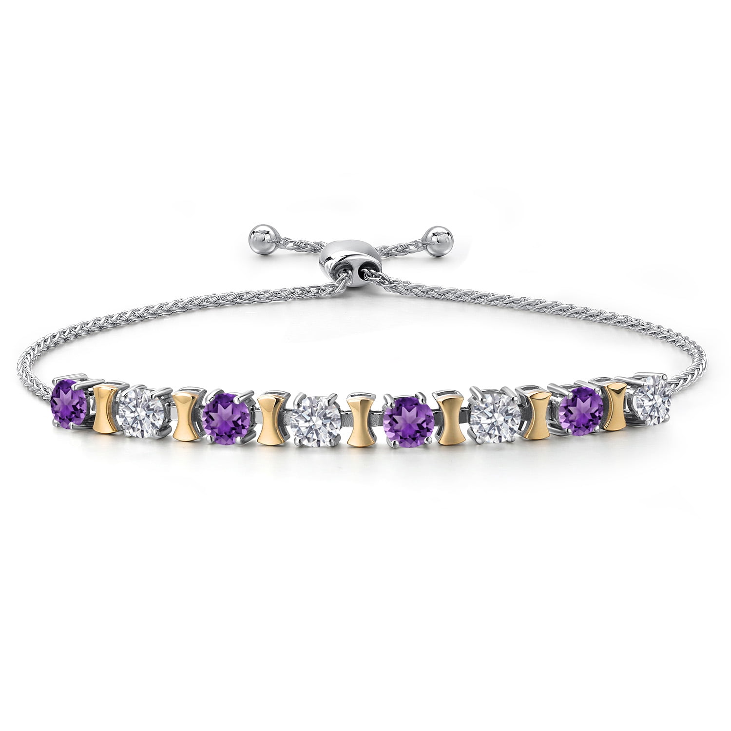 Gem Stone King 925 Silver and 10K Yellow Gold Purple Amethyst and Lab ...