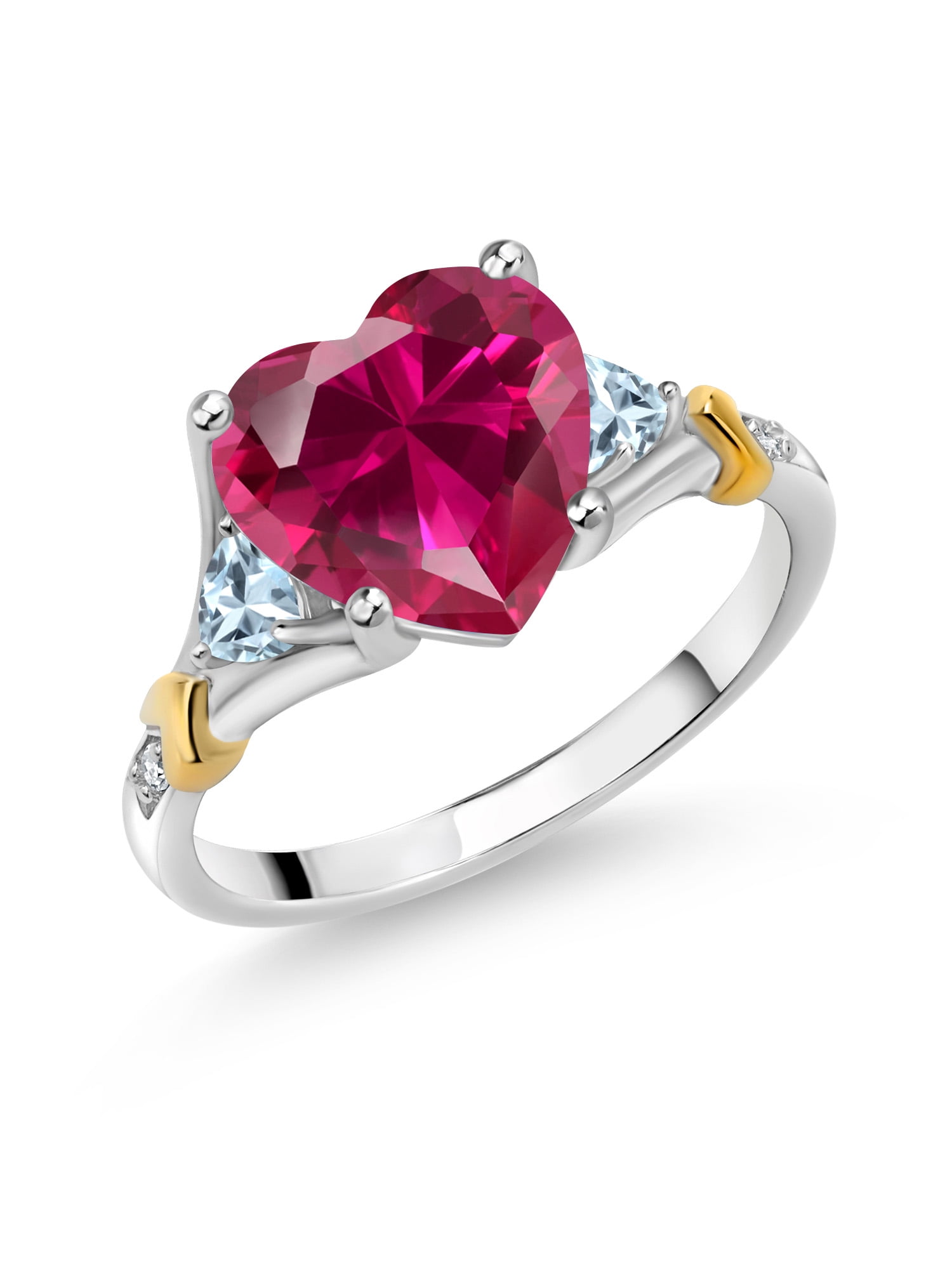 Gem Stone King 925 Silver and 10K Yellow Gold Red Created Ruby and Sky ...