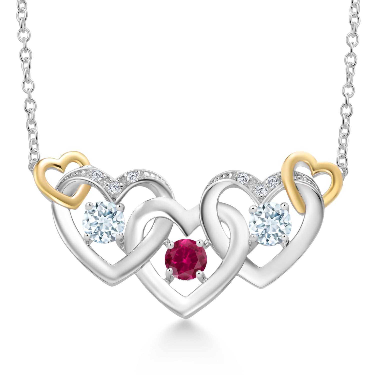 Gem Stone King 925 Silver and 10K Yellow Gold Red Created Ruby Sky Blue ...