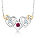 Gem Stone King 925 Silver and 10K Yellow Gold Red Created Ruby Sky Blue ...