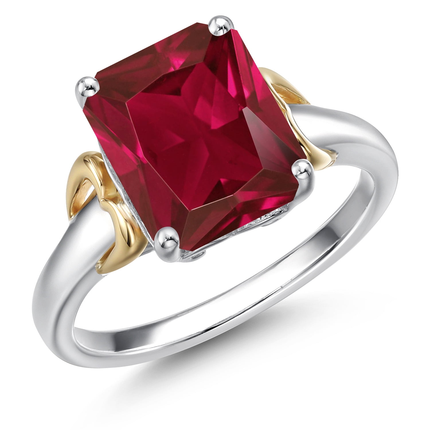 Gem Stone King 925 Silver and 10K Yellow Gold Red Created Ruby ...