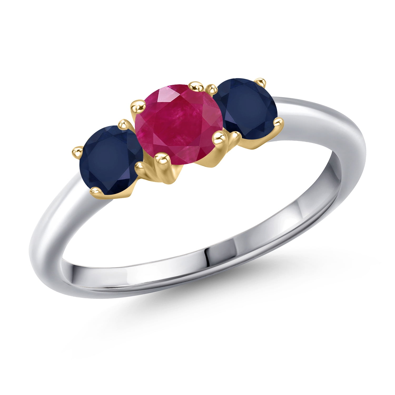 Gem Stone King 925 Silver and 10K Yellow Gold Red Ruby and Blue ...