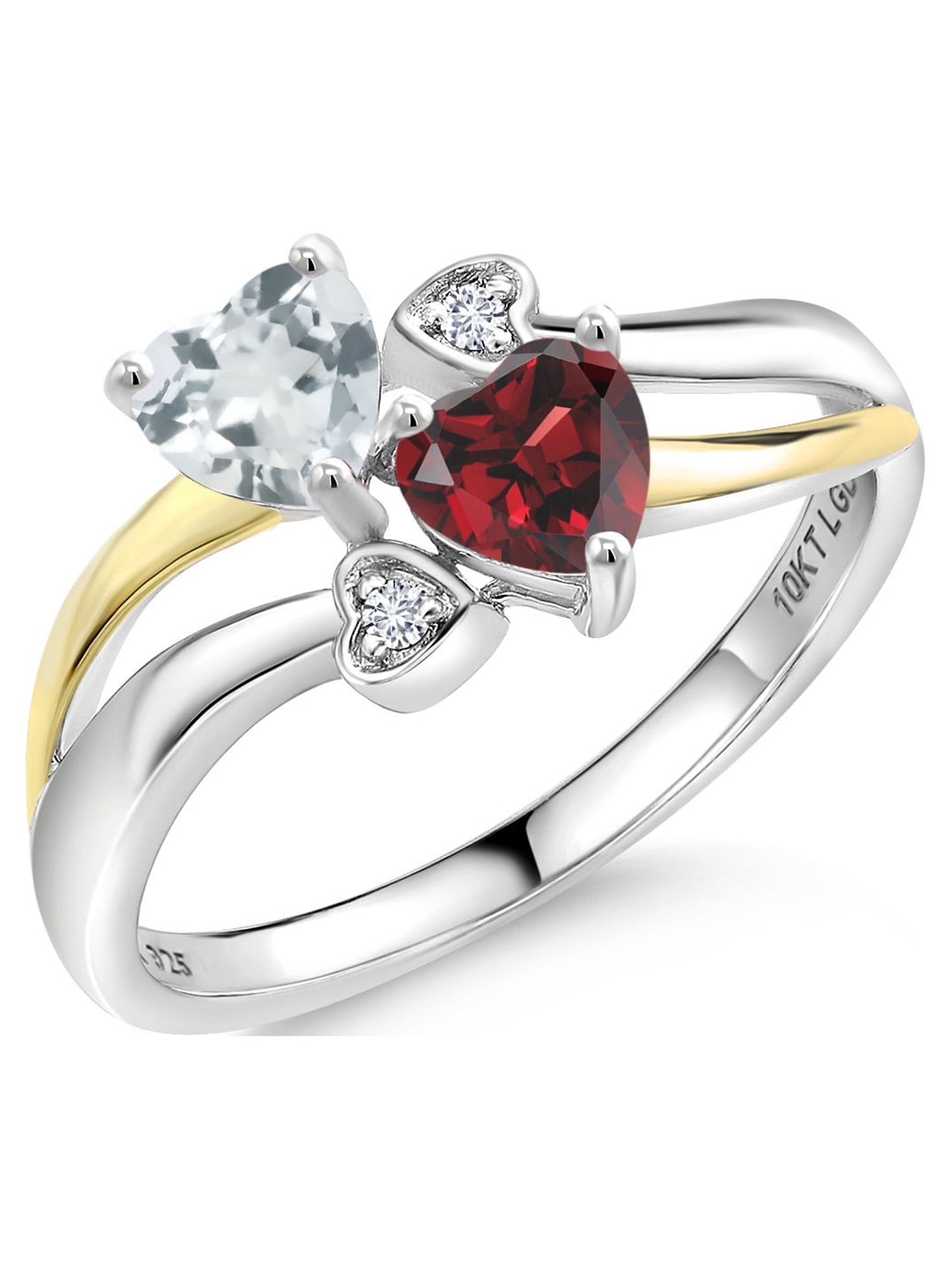 Gem Stone King 925 Silver and 10K Yellow Gold Sky Blue Aquamarine and ...