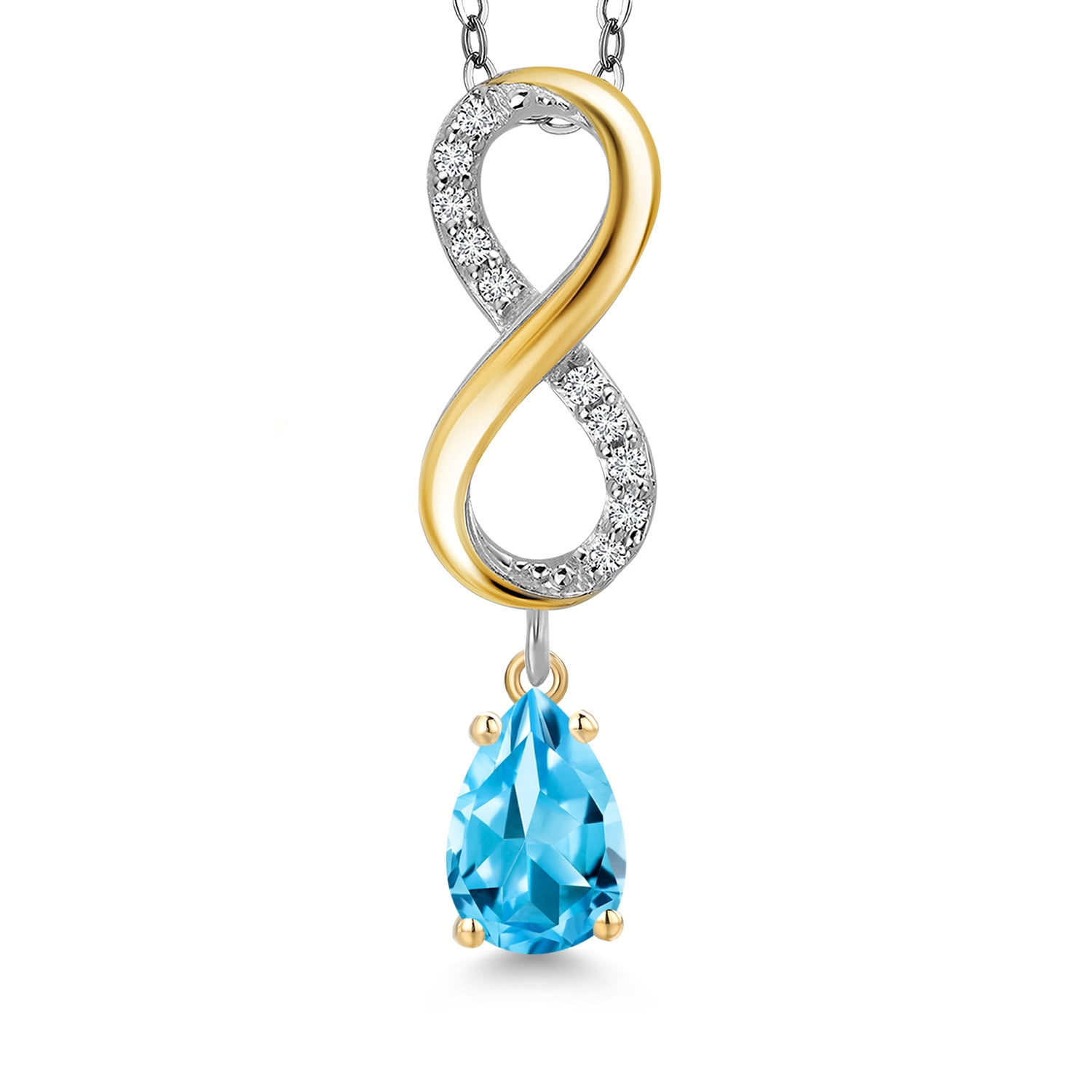 Gem Stone King 925 Silver and 10K Yellow Gold Swiss Blue Topaz and Lab ...