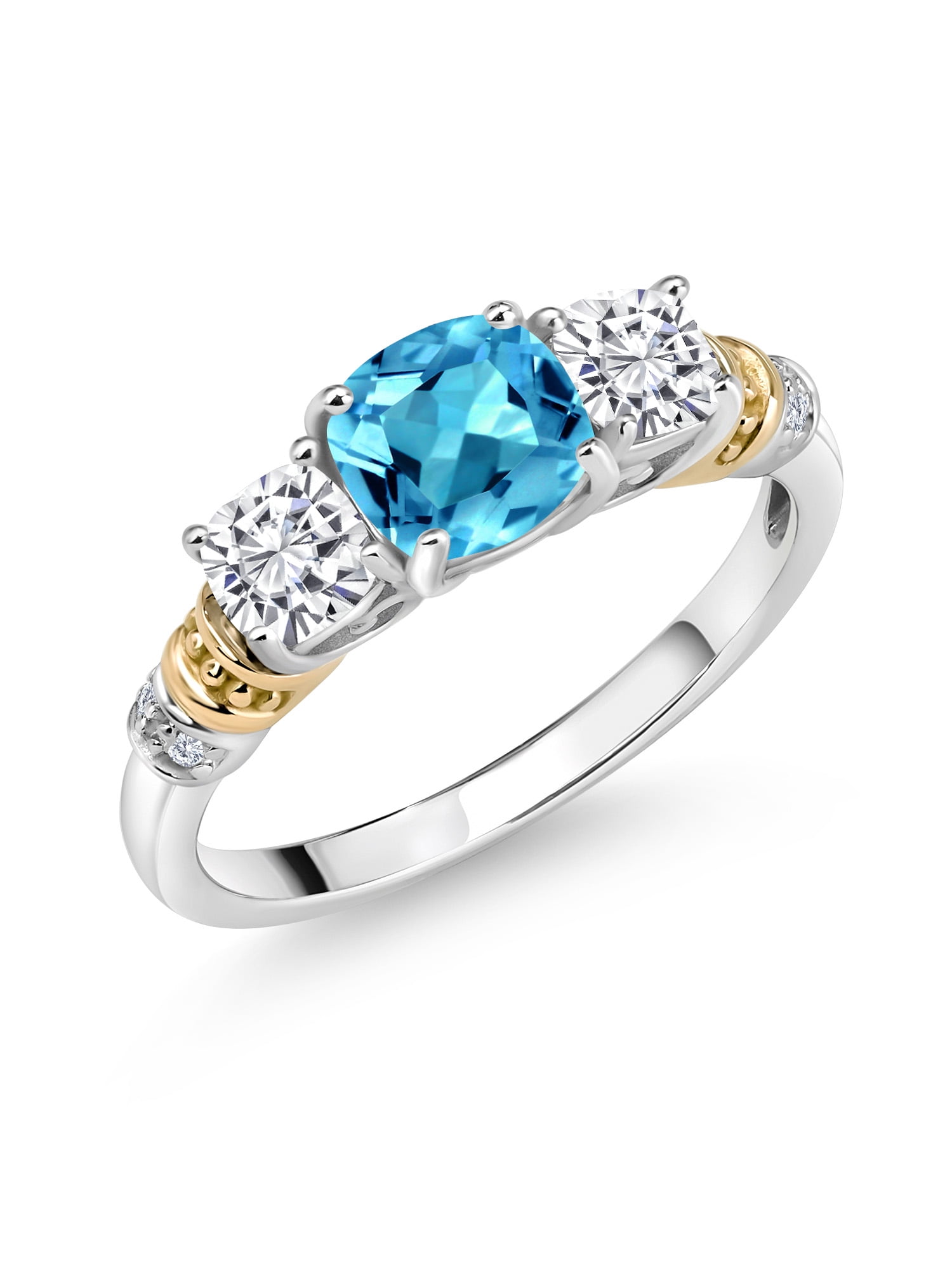 Gem Stone King 925 Silver and 10K Yellow Gold Swiss Blue Topaz and ...
