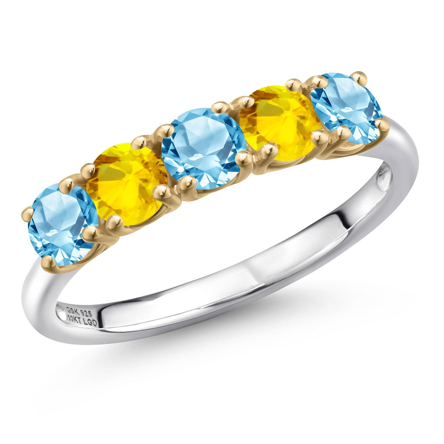 Gem Stone King 925 Silver and 10K Yellow Gold Swiss Blue Topaz and ...