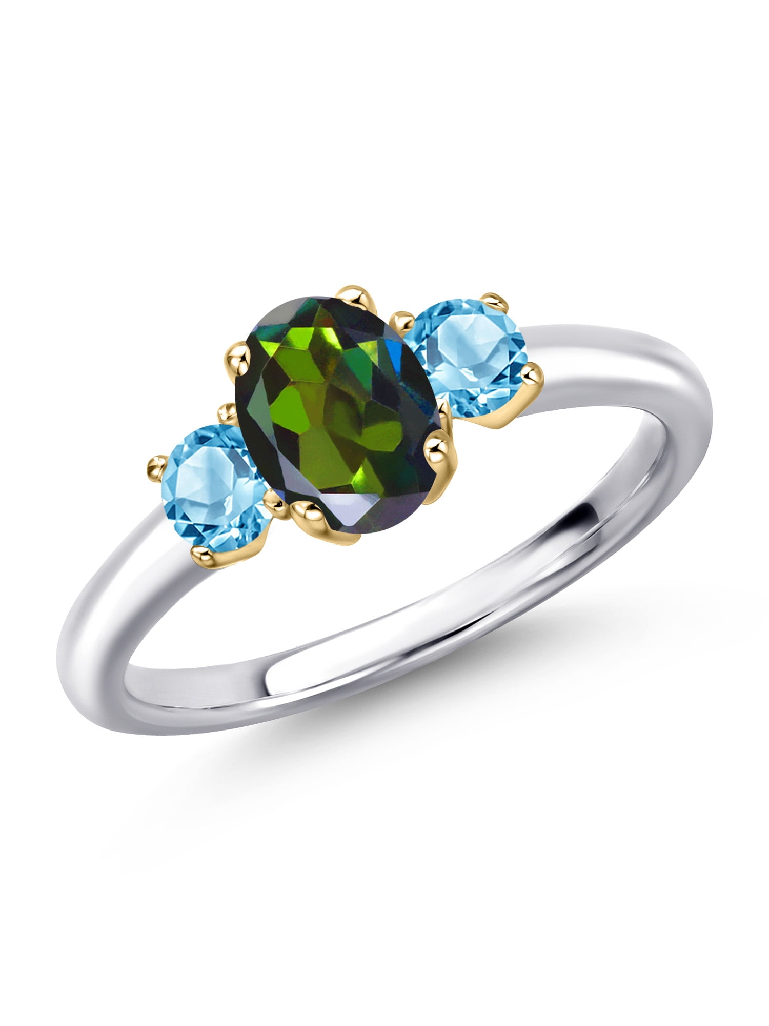 Gem Stone King 925 Silver and 10K Yellow Gold Tourmaline Green Mystic ...