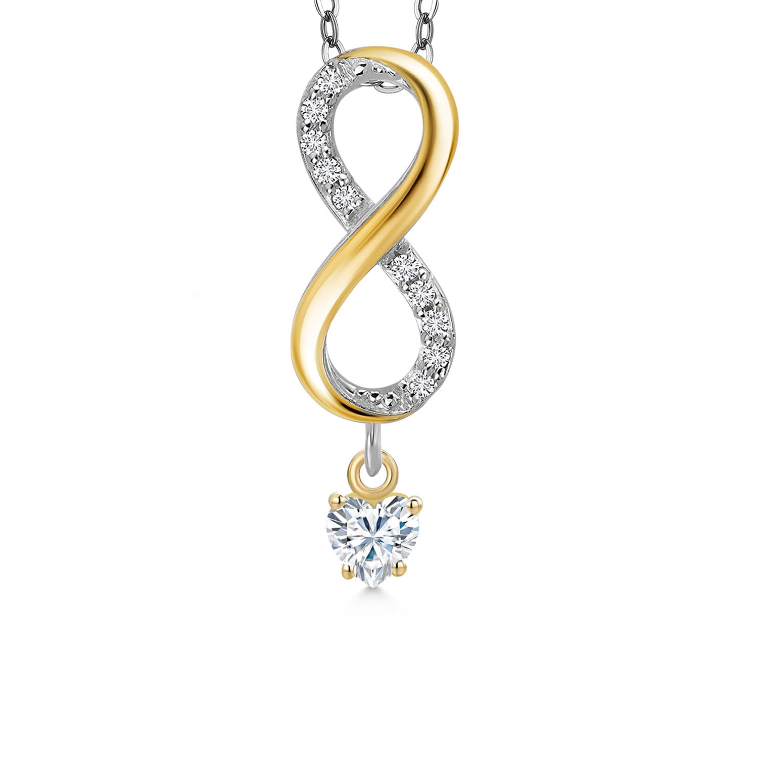 Gem Stone King 925 Silver and 10K Yellow Gold White Moissanite and Lab ...