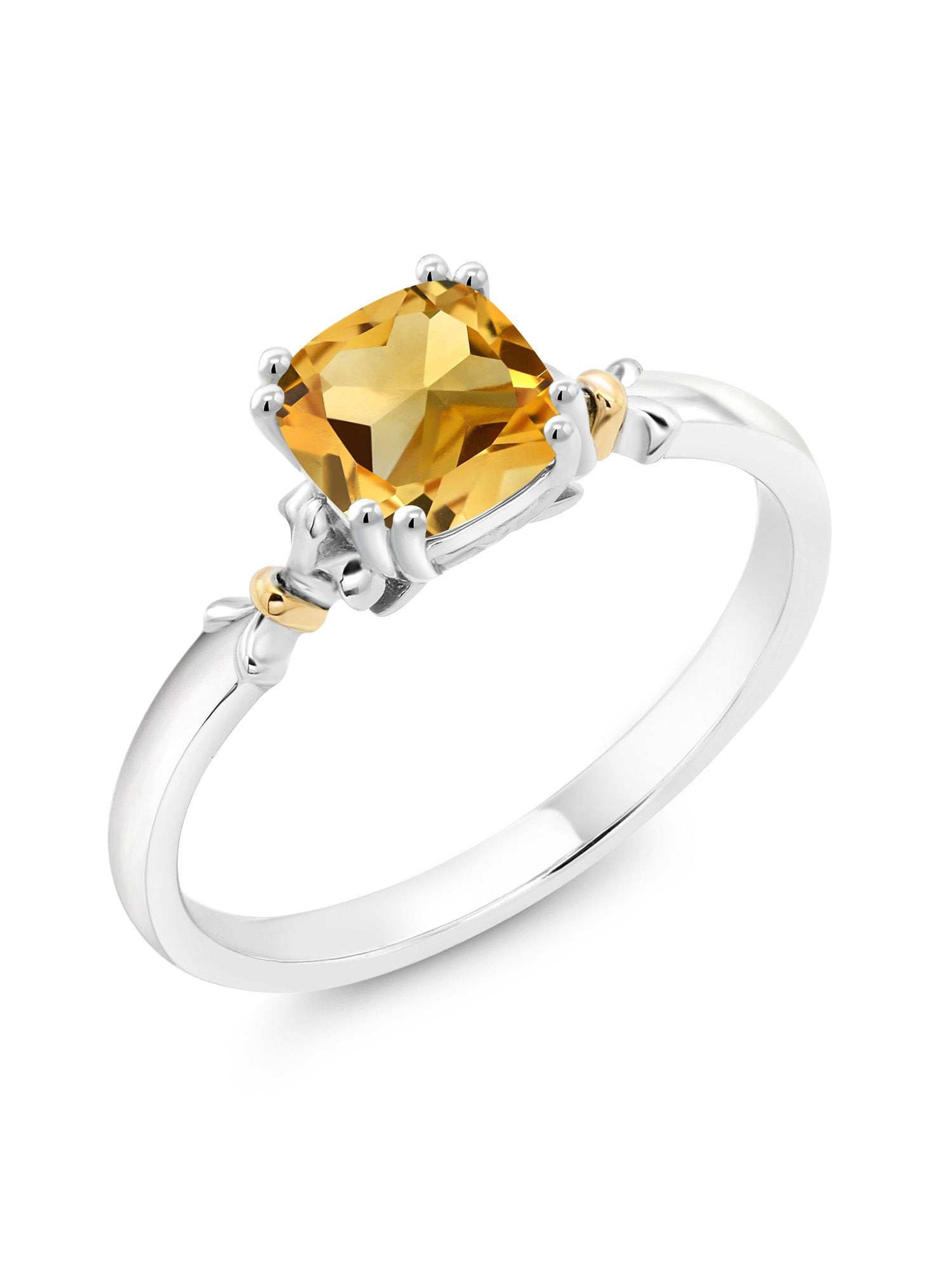 Gem Stone King 925 Silver and 10K Yellow Gold Yellow Citrine Women ...